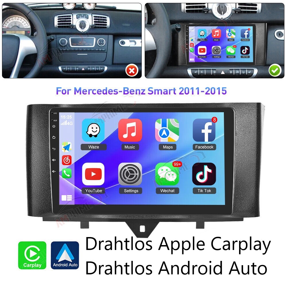 9 zoll android 13 Autoradio GPS Navi für Mercedes Smart Fortwo 451 2010-2015 Wifi Wireless ...