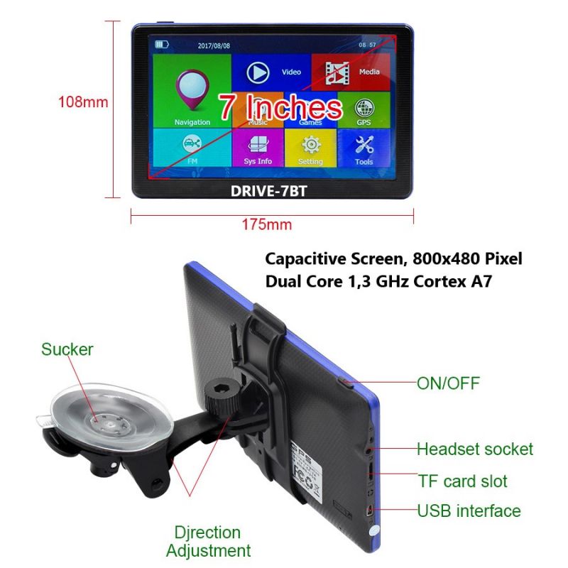 7 Zoll Navigationssystem GPS Navi mit TMC Verkehrsfunkempfänger LKW ...